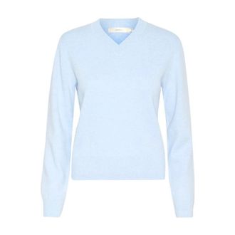 Inwear Klassischer V-Ausschnitt Baumwollpullover - - Knitwear - Damen - Blau - XL