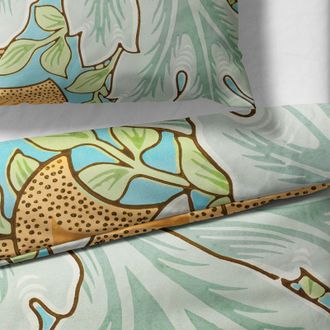 Paul Sinus Art Sinus Art Bettwäsche 135x200 cm + 80x80 cm - florales Naturmotiv in Grün, Blau und Beige - Mikrofaser - atmungsaktiv & pflegeleicht