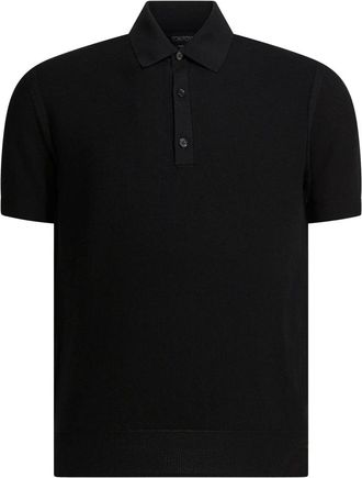 Tom Ford Homme, Tops, Noir, Taille: 2XL Polo Piqu&eacute; Soie et Coton