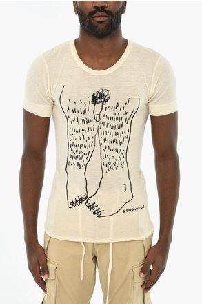 Dsquared2 Virgin Wool Crew-neck T-shirt with Contrasting Print size M