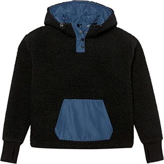 Amazon Essentials Veste à capuche en polaire avec quart de bouton - couleurs abandonnées Femme, Noir, XL Grande taille