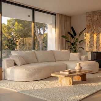 Mendler Sofa-Garnitur HWC-P19, 3-Sitzer Couch Loungesofa, Stoff/Textil Cord (370 g/m&sup2;) Liegefl&auml;che rechts - wei&szlig;