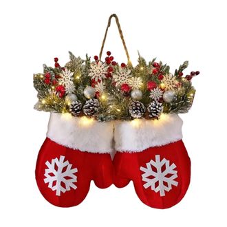 Generic Weihnachtskr&auml;nze F&uuml;r Haust&uuml;r | K&uuml;nstlicher T&uuml;rkranz Mit LED-Beleuchtung | Wohnkultur Mit Roten Beeren Tannenzapfen Zweigen | F&uuml;r Hochzeit Bauernhaus T