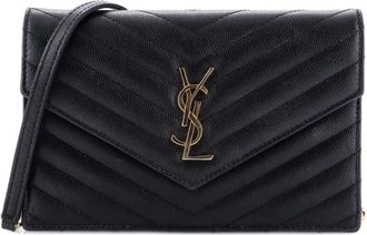Saint Laurent Classic Monogram Wallet on Chain Matelasse Chevron Leather Small crossbody bag - Noir