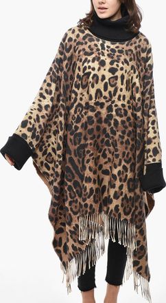 Dolce & Gabbana Poncho aus Wollmischung mit Animalier-Muster und B&uuml;ndchen Dolce & Gabbana