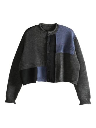 Yohji Yamamoto patchwork wool cardigan - Gris
