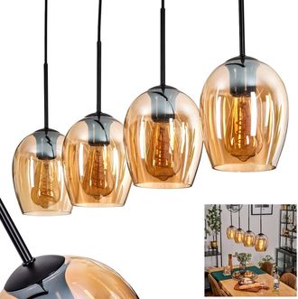 HOFSTEIN Pendelleuchte Vevino, Pendellampe aus Metall/Glas in Schwarz/Bernsteinfarben, Leuchte im modernen Retro/Vintage-Design mit Schirmen aus Glas (Ø 15 cm)