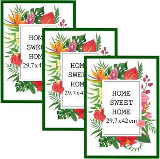 MG Design Set aus 3 Grün Bilderrahmen A3 29,7 x 42 cm - Aus echtem Holz mit Acrylglas, zum Aufhängen & Aufstellen, für Fotos, Poster & Puzzle