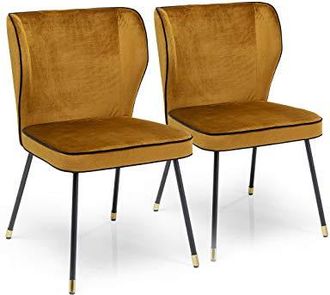 Kare Design Design Stuhl Irina 2er Set, Esszimmerstuhl, Loungestuhl, Sitzmöbel, Sitzstuhl, Curry Gelb, 50x57x83cm