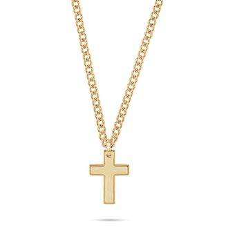 s.Oliver Herren Necklace - Halskette aus poliertem Edelstahl mit Kreuzanh&auml;nger - IP Gold - Panzerkette verstellbar bis 55 cm - wasserfest & hautfreundlich