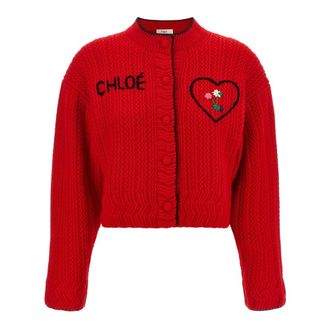 Chlo&eacute; Logo Woll-Kaschmir-Strickjacke - - Knitwear - Damen - Rot - S