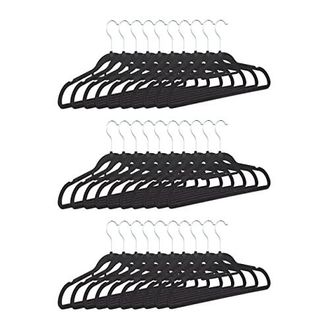 Relaxdays Kleiderb&uuml;gel Set, Samtb&uuml;gel mit Hosenstange, Krawattenhalter, rutschfest, drehbar, gro&szlig;es 30er Pack, schwarz