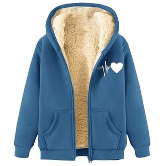 Generic Sweat à capuche zippé en micropolaire pour femme - Léger - Imprimé coeur - Classique - Doublure Sherpa - Vêtements tendance féminins, bleu, M