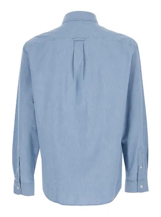 Maison Kitsun&eacute; Mens Shirt Profile Fox Regular Light Blue Cotton