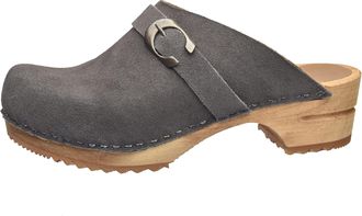Sanita Hedi offener Clog, Wildleder | Original handgemacht | Leder-Holzclogs f&uuml;r Damen | Dunkelgrau | 41 EU