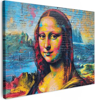 MuchoWow © Wandbilder 80x60 cm Schlafzimmer Home Deko Wohnung Bild Wohnzimmer Fotoleinwand Wand Bilder Leinwand Wall Decor Graffiti - Mona Lisa - Street Art