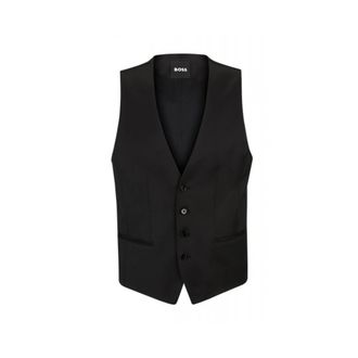HUGO BOSS Weste in schmaler Passform aus Virgin-Wolle-Serge - - Jackets - Herren - Schwarzk - 3XL