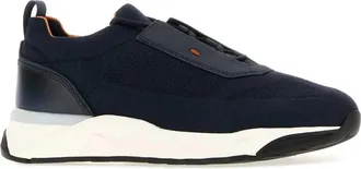 Santoni Knit-and-Leather Hybrid Sneaker - Navy