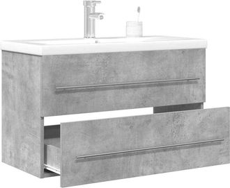 vidaXL vidaXL 2-tlg. Badm&ouml;bel-Set Betongrau Holzwerkstoff
