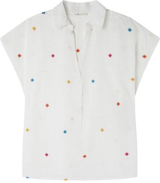 Springfield Damen Blusa Bluse Stickerei Bunt, Beige, 38