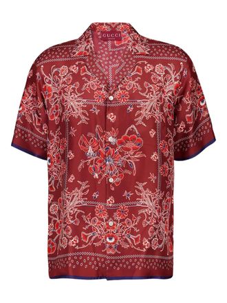 Gucci Disco Seidenhemd mit Blumen-Print - Rot