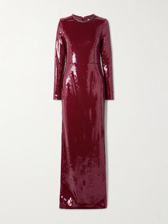 Rebecca Vallance Nero Robe Aus Stretch-mesh Mit Pailletten Und Kristallen - Burgunder