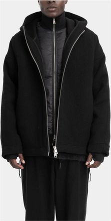 Andrea Ya'aqov Homme, Sweatshirts et sweats &agrave; capuche, Noir, Taille: M Veste double &agrave; capuche oversize doubl&eacute;e en duvet