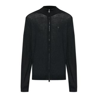 Emporio Armani Glattstrick-Cardigan mit durchgehendem Rei&szlig;verschluss aus Schurwolle - - Knitwear - Herren - Schwarzk - 2XL