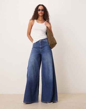 Asos Jean palazzo ample - Bleu moyen foncé