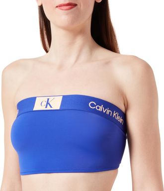 Calvin Klein Damen Bikini Oberteil Longline Bandeau Trägerlos, Blau (Midnight Lagoon), XS