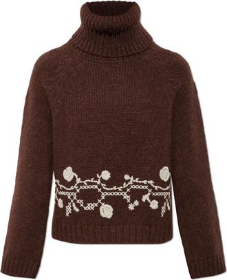 Moncler Alpaka-Mischung mit besticktem Rollkragenpullover - - Knitwear - Damen - Braun - S