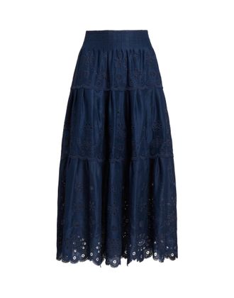 Ralph Lauren EYELET-EMBROIDERED TIERED LINEN SKIRT