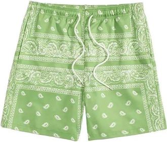 Generic Short de bain d&eacute;t&eacute; pour homme style boh&egrave;me avec cordon de serrage &agrave; la taille et imprim&eacute; cachemire, vert, XXL