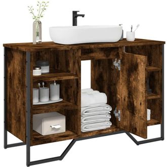 vidaXL Vidaxl - Armoire lavabo de salle de bain chêne fumé 91x35x60 cm
