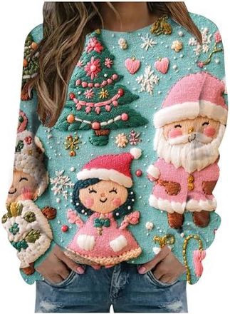 Generic Pull Moche De Noel Femme, Pull Moche Noël Imprimé Wapiti Conforts Noël Vetement Moche De Noel x Manches Longues Col Rond Tee-Shirt Pull Noël Lâche Aut