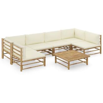 vidaXL Vidaxl - Salon de jardin 7 pcs avec coussins blanc cr&egrave;me bambou