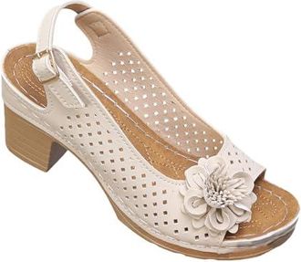 Generic Sandales Femme Grande taille Talons Hauts Bout Ouvert fleurs Creux Bride Cheville Boucle &eacute;t&eacute; Boho Escarpins Sandales Chic Et Elegant 35