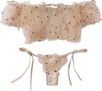 Generic Ensemble de sous-vêtements sexy pour femme Lingerie Dentelle Négligé Corsage Coquine Col en V Soutien-gorge et culotte Ouverte Lingerie Nuisette Robe 