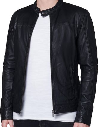 Goosecraft Herren Jacke gallery062 Echtleder, Schwarz (Black), Large