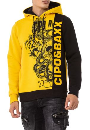 Cipo & Baxx Herren Hoodie Sweatshirt CL541 Gelb - Stylischer Pullover im Casual Streetwear Look mit Kapuze & K&auml;ngurutasche - Bequemes Oberteil f&uuml;r Alltag & Freize