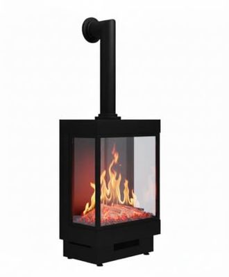 Chemin'Arte Chemin&eacute;e &Eacute;lectrique Majestic avec conduit d&eacute;coratif - Effet flammes LEDs &agrave; 180&deg; 10 couleurs - Buches et Cristaux d&eacute;co - Noire - Chauffage 2000W - chem