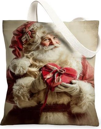 Generic Sacs fourre-tout vintage en toile avec imprim&eacute; P&egrave;re No&euml;l, sacs de courses r&eacute;utilisables, l&eacute;gers et lavables avec bandouli&egrave;re en toile pour cadeau de N