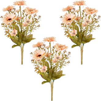 Matches 21 Chrysanthemen künstliche Blumensträuße Apricot 31 cm - 3er Set Kunstblumen für Vase & Deko