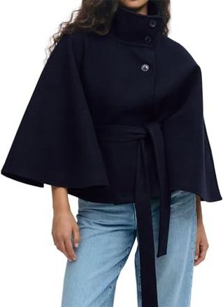 Generic Ponchos à manches chauve-souris pour femmes, manteau surdimensionné, col montant, ceinture, cape, manteau, manteau, cape, manteau, cape automne-hiver,