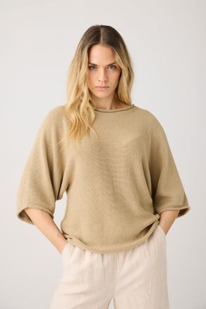 Knowledge Cotton Apparel Damen vegan Strickoberteil Fledermaus&auml;rmel Twill Beige