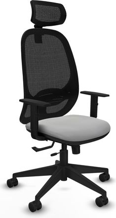 Piqueras y Crespo B&uuml;rostuhl mit 1D-Armen, h&ouml;henverstellbare Lendenwirbelst&uuml;tze und Kopfteil, h&ouml;henverstellbar und neigbar, Schwarz/Hellgrau