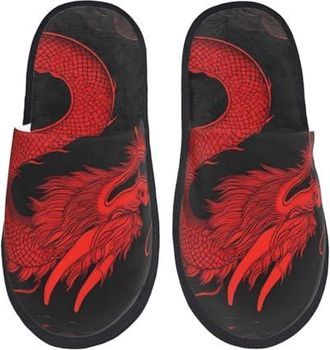 Generic Dragon Rouge Sur Fond Noir Unisexe Chaussures De Maison Chaud Slippers Antid&eacute;rapantes Chaussons Pour Ext&eacute;rieur Int&eacute;rieur Automne M