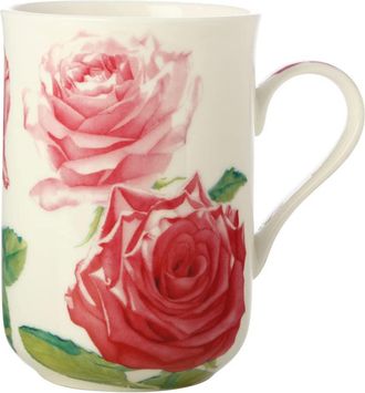 Maxwell & Williams JY0038 Kaffee-Tasse 350 ml - Serie Floriade - Bone China Porzellan Weiß glatt - in Geschenkbox, Rose