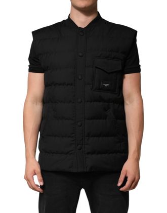 Dolce & Gabbana Mens Black Sleeveless Parka Logo Plaque Jacket Polyester Viscose Clothing