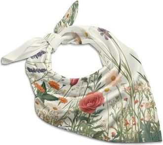 Generic Écharpe carrée en soie légère avec motif marguerite rose - Écharpe pour cheveux respirante - Cadeau pour femme et homme, multicolore, 46x46cm